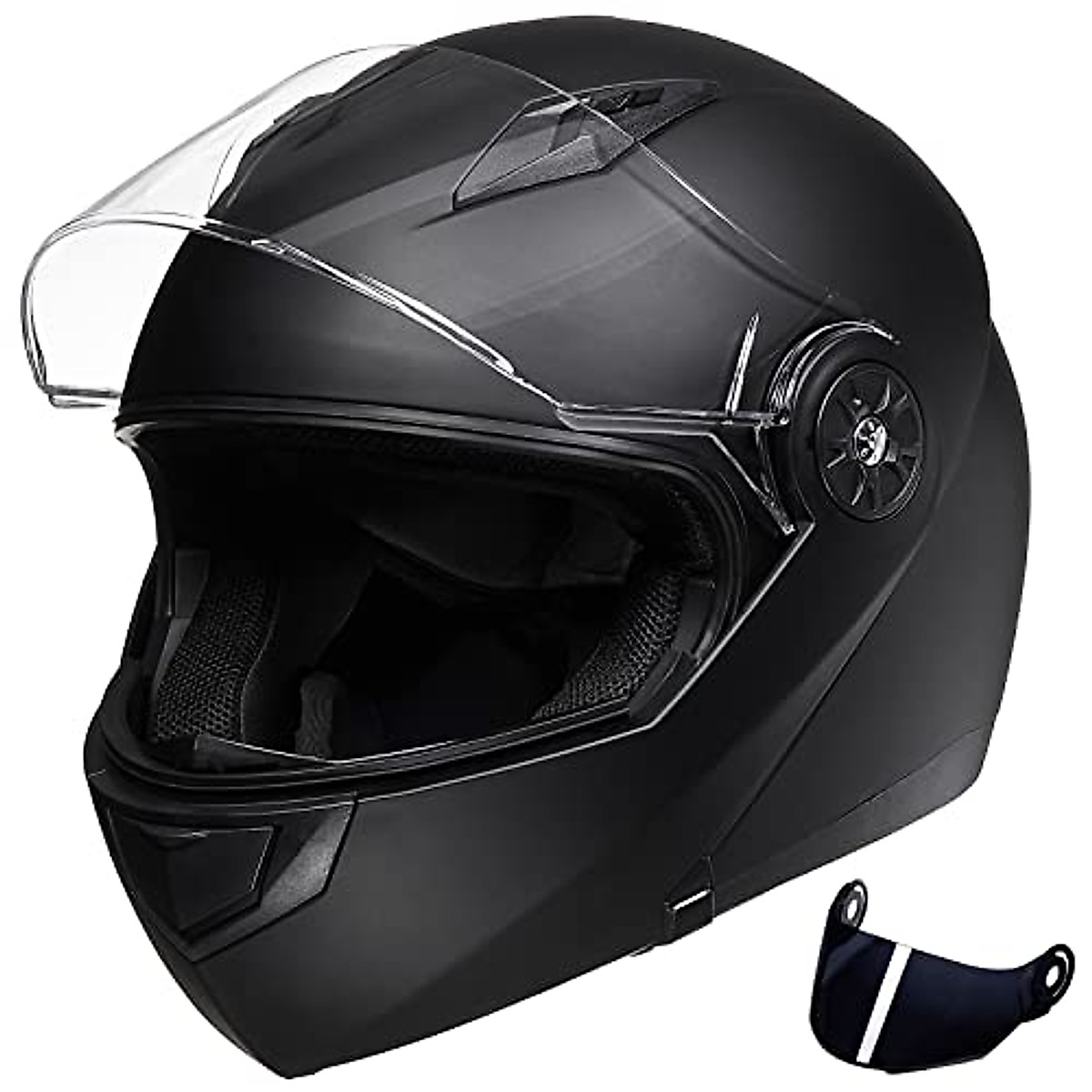 ILM Flip Up Full Face Modular Motorcycle Helmet for Adults Men Women Cascos para Motos Street Bike Motocross Helmet DOT 115(Matte Black,Medium)