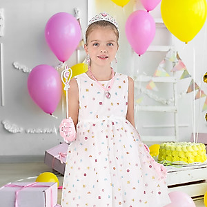 Princess Dress Up Party Accessories for Princess Costume Gloves Tiara Wand Necklace Earrings Bracelet and Ring Gift Set 9pcs (Pink, Set of 7, 9pcs)