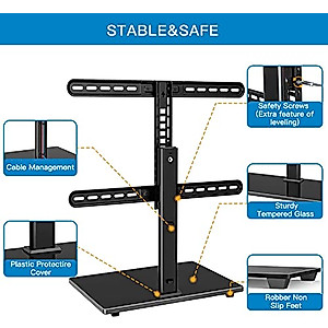 PERLESMITH Universal Swivel TV Stand-Table Top TV Stand Base for 37-70 inch LCD OLED Flat Screen 4K TVs Height Adjustable TV Stand Mount with Heavy Duty Tempered Glass Base VESA 600x400mm