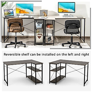 Tangkula L-Shaped Computer Desk with Reversible Shelves, 48 Inch Corner Computer Desk, Modern Writing Study Desk Home Office Workstation, Space Saving Design (48 Inch, Brown)