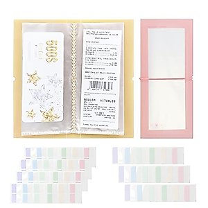 RIIEYOCA 2 Pcs Mini File Folder 30 Pockets,Plastic Wallet for Cards,Coupons,Receipt,Tax Item, Storage File Manager with Color Labels (Pink+Yellow)