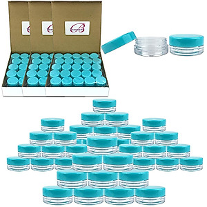 Beauticom (200 Pieces Jars + Lid) 3G/3ML Round Clear Jars with TEAL Sky Blue Screw Cap Lids for Scrubs, Oils, Toner, Salves, Creams, Lotions, Makeup Samples, Lip Balms - BPA Free
