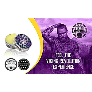 Viking Revolution Beard Balm with Clary Sage Scent and Argan & Jojoba Oils - Styles, Strengthens & Softens Beards & Mustaches - Leave in Conditioner Wax for Men