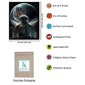 Nilem Design Outer Space Wall Art Planet Posters Set of 4 Unframed (8''x10'') Space Posters for Boys Room Decor Astronaut Poster Space Themed Wall Art Kids Space Room Decor Galaxy Poster