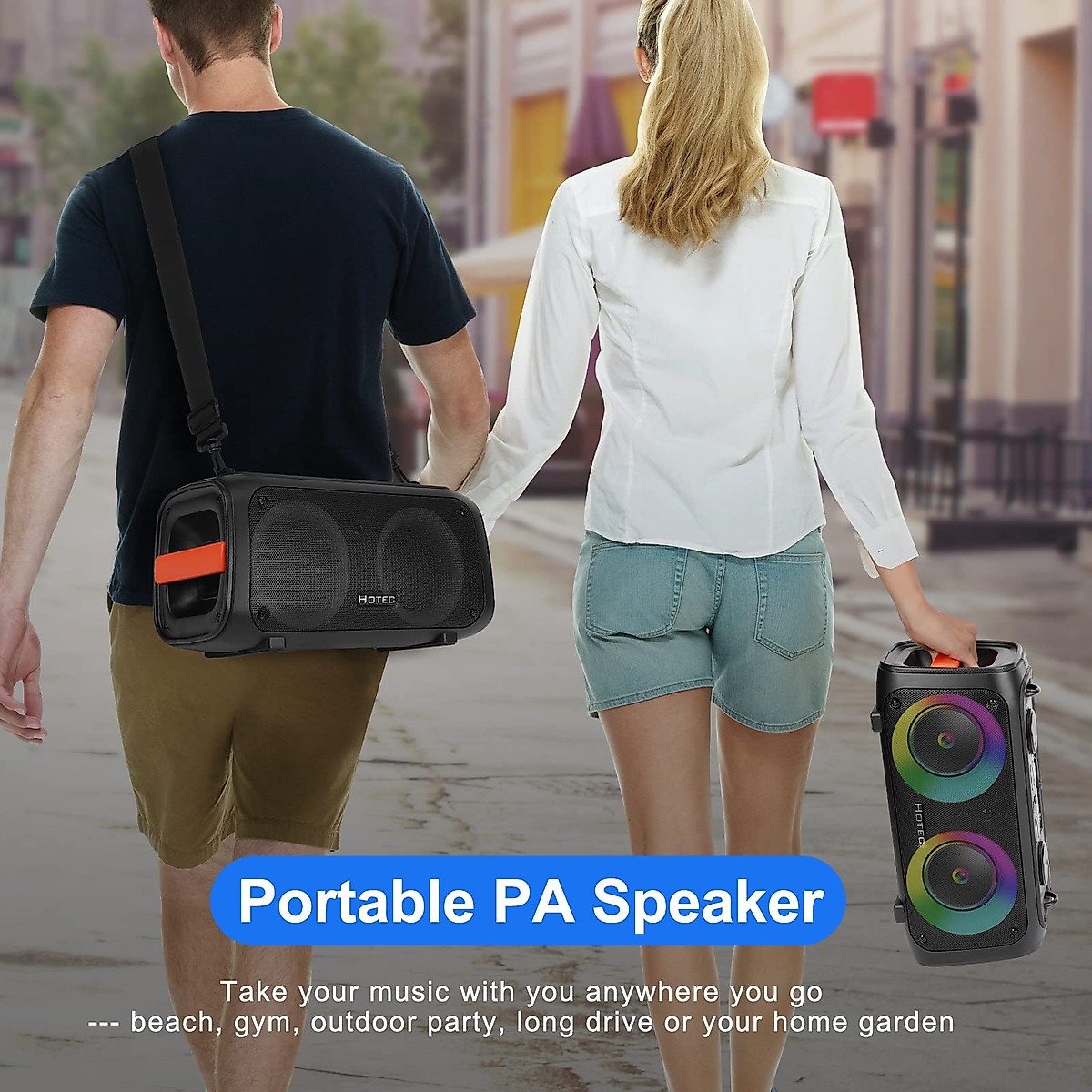 Hotec Karaoke Machine - Portable Bluetooth PA Speaker with Two Wireless Microphones, LED Party Lights, TF Card/USB Music, AUX Input, REC, and TWS for Adults and Kids