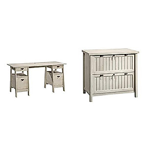 Sauder Trestle Executive Trestle Desk, Chalked Chestnut Finish & Costa Lateral File, Chalked Chestnut Finish