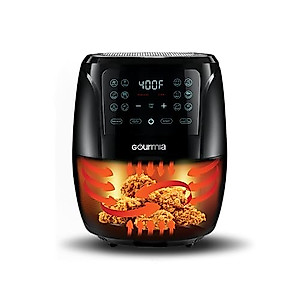 Gourmia Air Fryer Oven Digital Display 4 Quart Large AirFryer Cooker 12 1-Touch Cooking Presets, Black and Stainless Steel Accents Fry Force GAF486