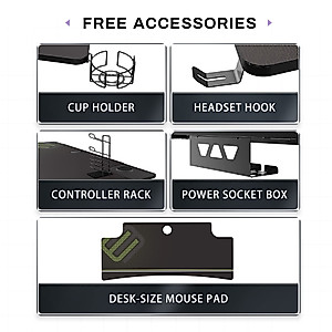 It's_Organized 63 Inch Large Height Adjustable Gaming Desk, Black Home Office PC Computer Manual Standing Curved Edge Table Gamer Workstation with Handle Rack Cup Holder Headphone Hooks Full Mouse Pad