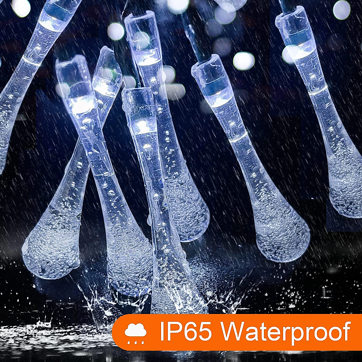 Outdoor Solar String Lights,30 LED Water Drop Solar Lights with 8 Modes,Waterproof Solar Powered Raindrop Lights for Garden Yard Porch Wedding Party Decor -Cold White