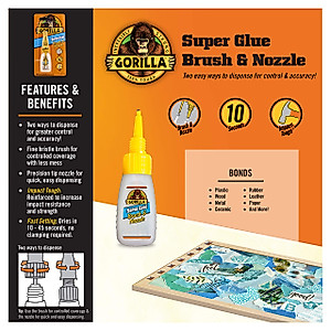 Gorilla Super Glue with Brush & Nozzle Applicator, 13.2 Gram, Clear, (Pack of 1)