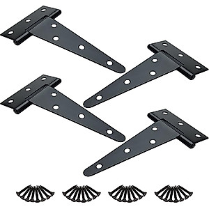 8 inch T Strap Hinges Gate Hinges, 4PCS T-Strap Shed Door Hinges Heavy Duty, Tee Hinge for Wooden Fences,Yard Door,Barn Door Gates, Wrought Rustproof