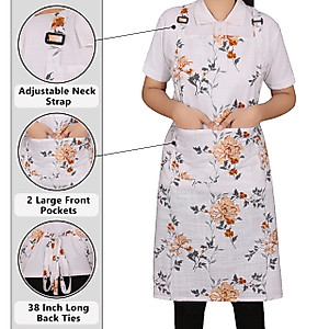 RUVANTI Aprons for Women with Pockets - Adjustable up to XXL - 100% Cotton - Cute Aprons for Cooking, Kitchen, Server, Barber, Restaurant, Chef Apron - 1 Pack - Grey Floral