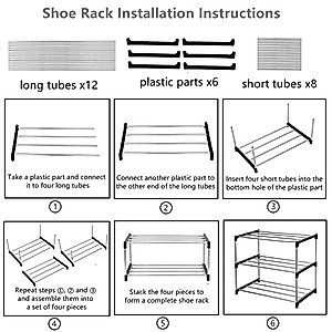 Jucaifu Stackable Small Shoe Rack, Entryway, Hallway and Closet Space Saving Storage and Organization (3-Tier, Black)
