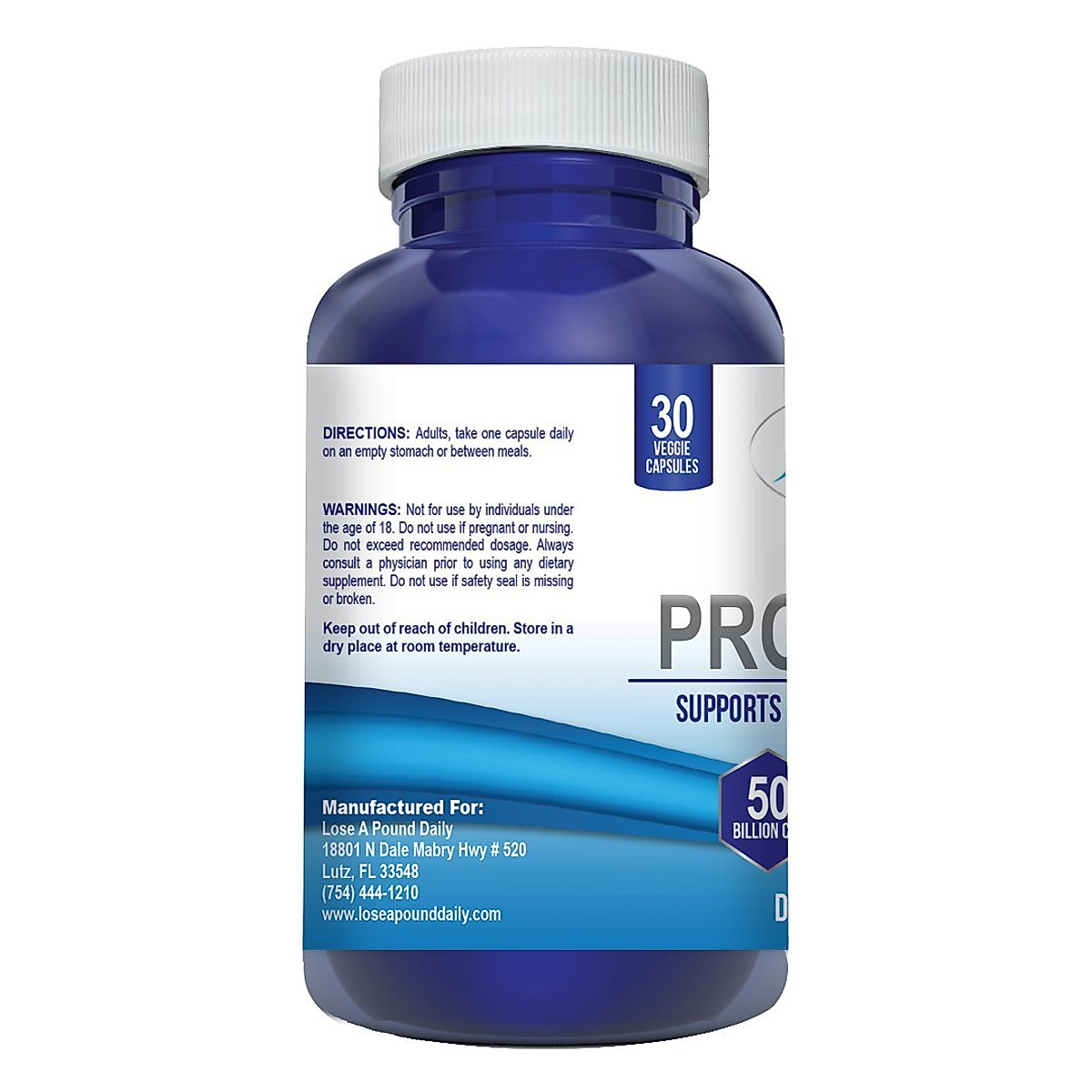 Lose A Pound Daily Best Vegan Probiotic | Non GMO. Probiotic for Men | Probiotic for Women. Delayed Release Prebiotic 50 Billion CFU Shelf Stable 11 Strains. 30 Capsules, 1 Bottle | 500mg Acidophilus