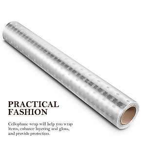 STOBOK Cellophane Wrap Roll,White Dot Florist Paper Wrapper 15.7 inch x100 Ft Crystal Long Film Gift Wrappings Packing Paper for Flowers Craft Basket Bouquet Fruit Food