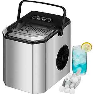 Ice Maker,Countertop Ice maker 26LBs/24H, 9 Ice Cubes Ready in 6 Mins,Ice Makers Countertop Self-Cleaning,Bullet-shaped Nugget Ice Produced with Basket and Ice Scoop, Smart Ice Full Alert Feature.
