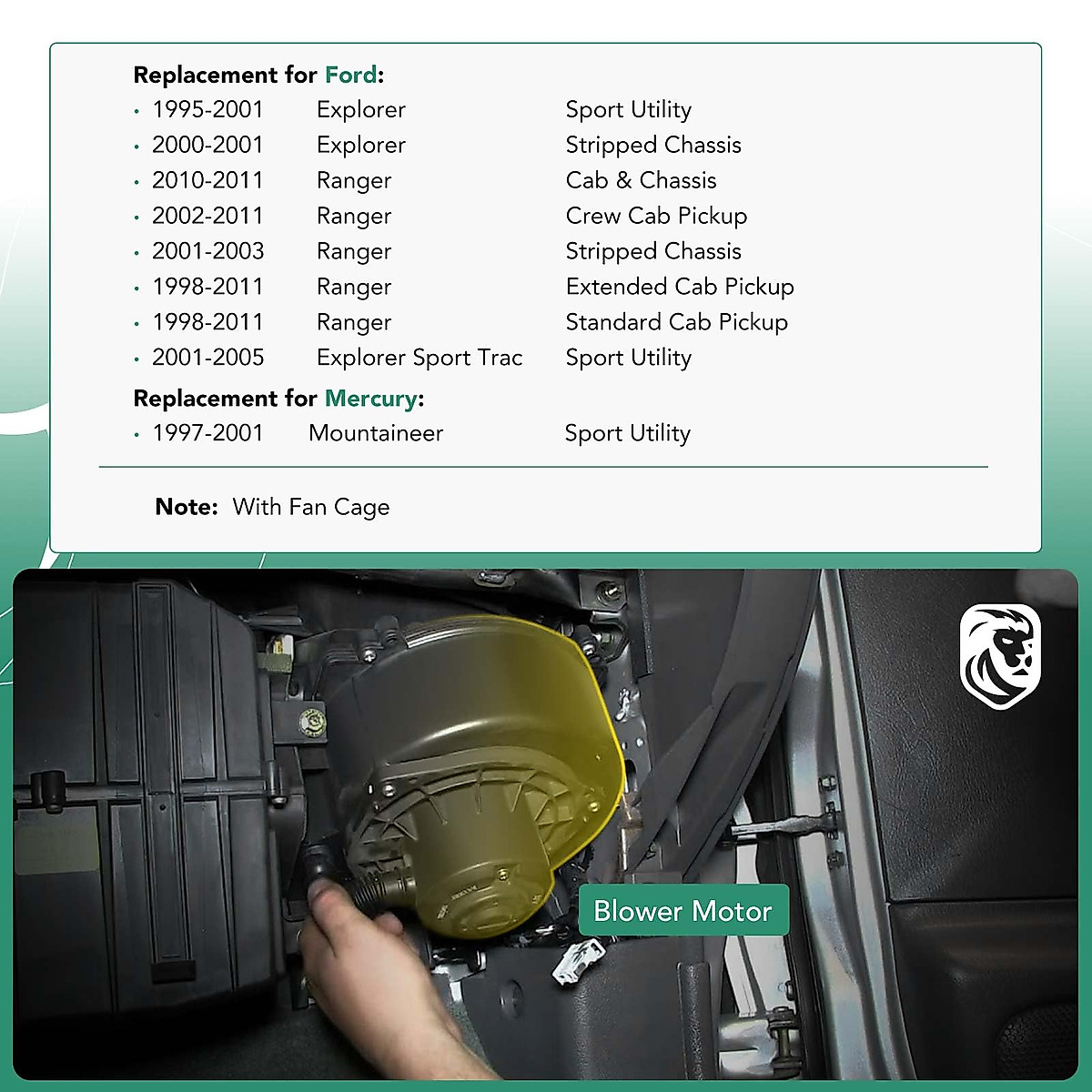 A/C Blower Motor Assembly for Ford Ranger 1998-2011 Explorer 1995-2001 Mercury Mountaineer 1997-2001