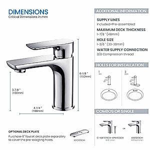 KIBI Single Handle Tender Faucet for Bathroom Sink with Pop Up Drain | Solid Brass High Arc Faucet Spout (Chrome) (KBF1019)