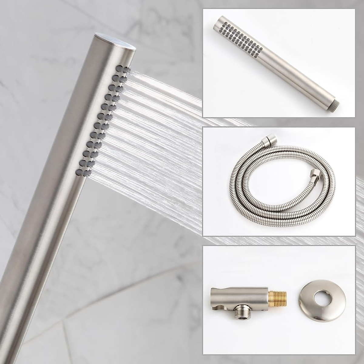 POP SANITARYWARE Shower System Brushed Nickel Bathroom Rainfall Shower Faucet Set Complete Wall Mounted 8 Inch Shower Head and Handle Set with Rough-in Valve Body and Trim Kit