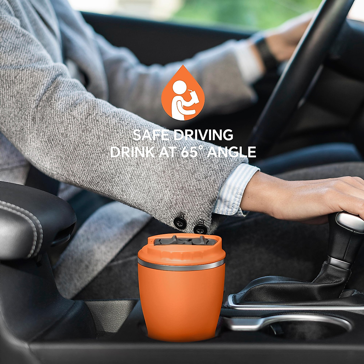 Ideus 14oz Stainless Steel Leak Proof Tumbler, Insulated Coffee Mug with Lid and Straw, Spill Proof Travel Coffee Cup, Double Wall Vacuum Flask for Adult Men and Women, Orange Tiger