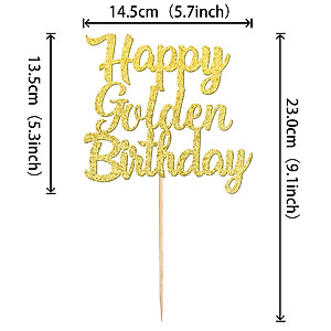 1 PCS Happy Golden Birthday Cake Topper Gold Glitter Birthday Cake Pick for Celebrating Birthday Anniversary Theme Party Cake Decorations Supplies