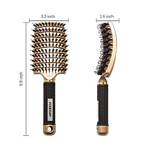 FIXBODY Boar Bristle Hair Brush - Curved & Vented & Oversize Design Detangling Hair Brush for Women Long, Thick, Curly and Tangled Hair Blow Drying Brush (Gold)