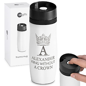 Maverton Travel Mug - Personalized Tumbler - Coffee and tea thermos - Perfect coffee gift for men - Stainless steel insulated cup for him - Engraved present for tea and coffee lover - CROWN