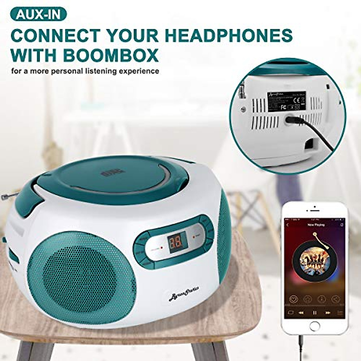 Byron Statics Portable CD Boombox with AM/FM Radio, Top Loading CD, 1W RMS x 2 Stereo Speaker, Aux-in Jack, LCD Display, AC110-120V Operated (KBB-250)