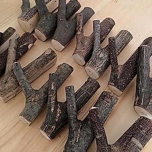 Tsnamay 4Pcs Real Wood Tree Branch Wall Hook, Farmhouse Rustic Decorative Wooden with Bark Trunk Thickness 2cm-3cm with Screw