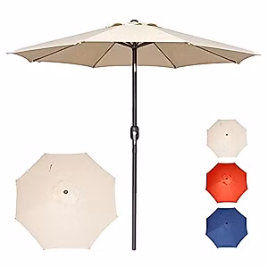 Trenovo 7.5 FT Patio Umbrella - Outdoor Table Umbrella with Push Button Tilt and Crank, UV Protection & 6 Reinforced Ribs Waterproof Market Umbrella for Garden, Lawn, Deck, Backyard, Pool（Tan）