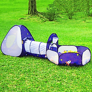 Homfu 3 in 1 Pop up Kids Play Tent with Tunnel Ocean Ball Pit Pool with Basket Hoop for Toddler Boys Girls to Play and Craw Indoor&Outdoor As Birthday Gift