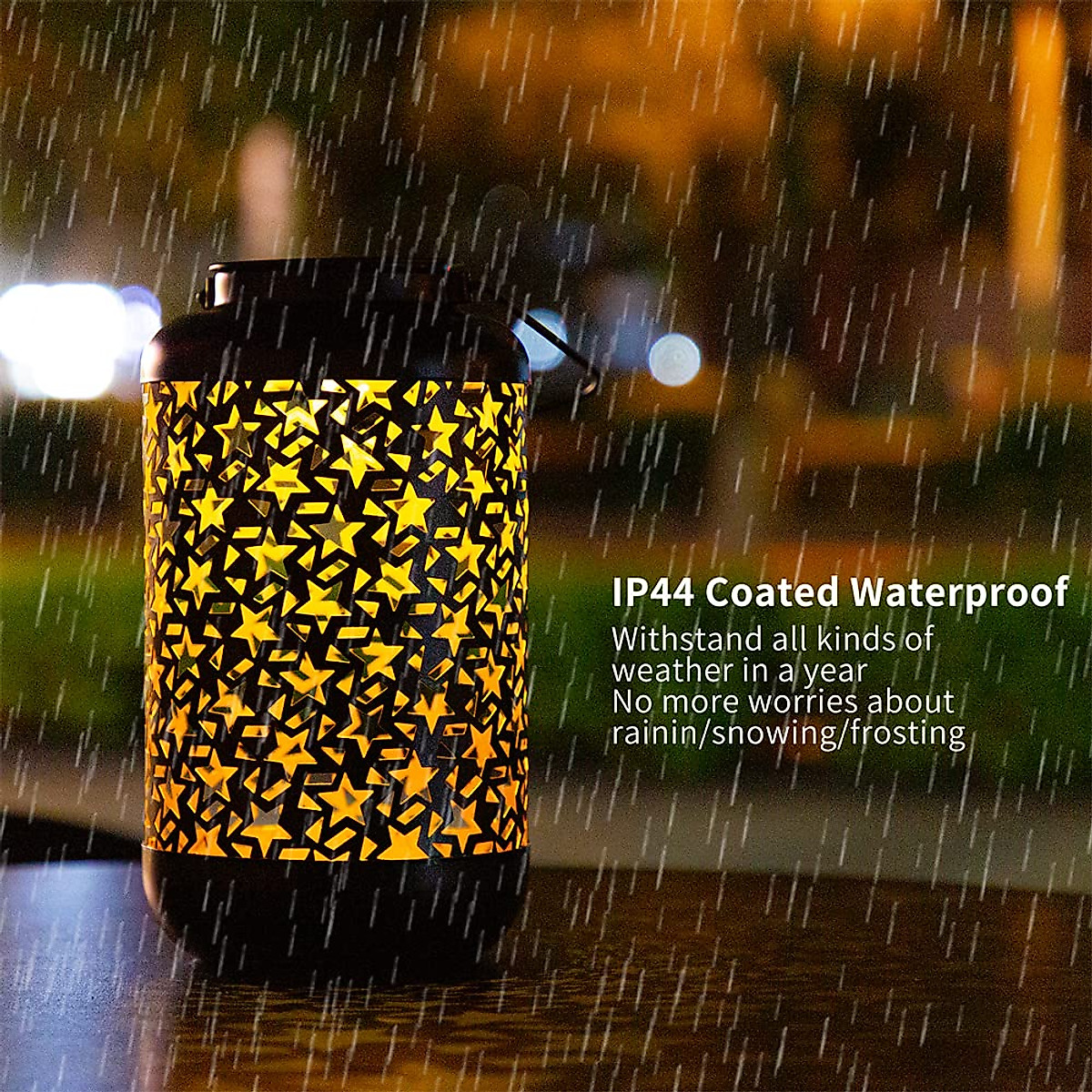 CASLONEE Outdoor Solar Lanterns Hanging Garden Lights Porch Decoration Warm White Lantern Hollow Out LED Lights Solar Powered Tabletop Lamp (1 Pack)