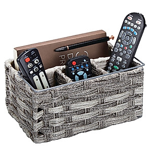 mDesign Plastic Woven Divided Cutlery Storage Organizer Caddy Tote - Basket Holder for Kitchen Table, Cabinet, Pantry - Holds Silverware, Forks, Knives, Spoons, Napkins and other Utensils - Gray