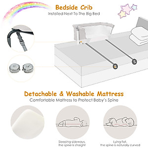 BABY JOY Bedside Bassinet, Co Sleeper Portable Crib w/Travel Bag, Detachable & Washable Mattress, Breathable Mesh, Newborn Infant Baby Bed, Height & Angle Adjustable, (Beige)