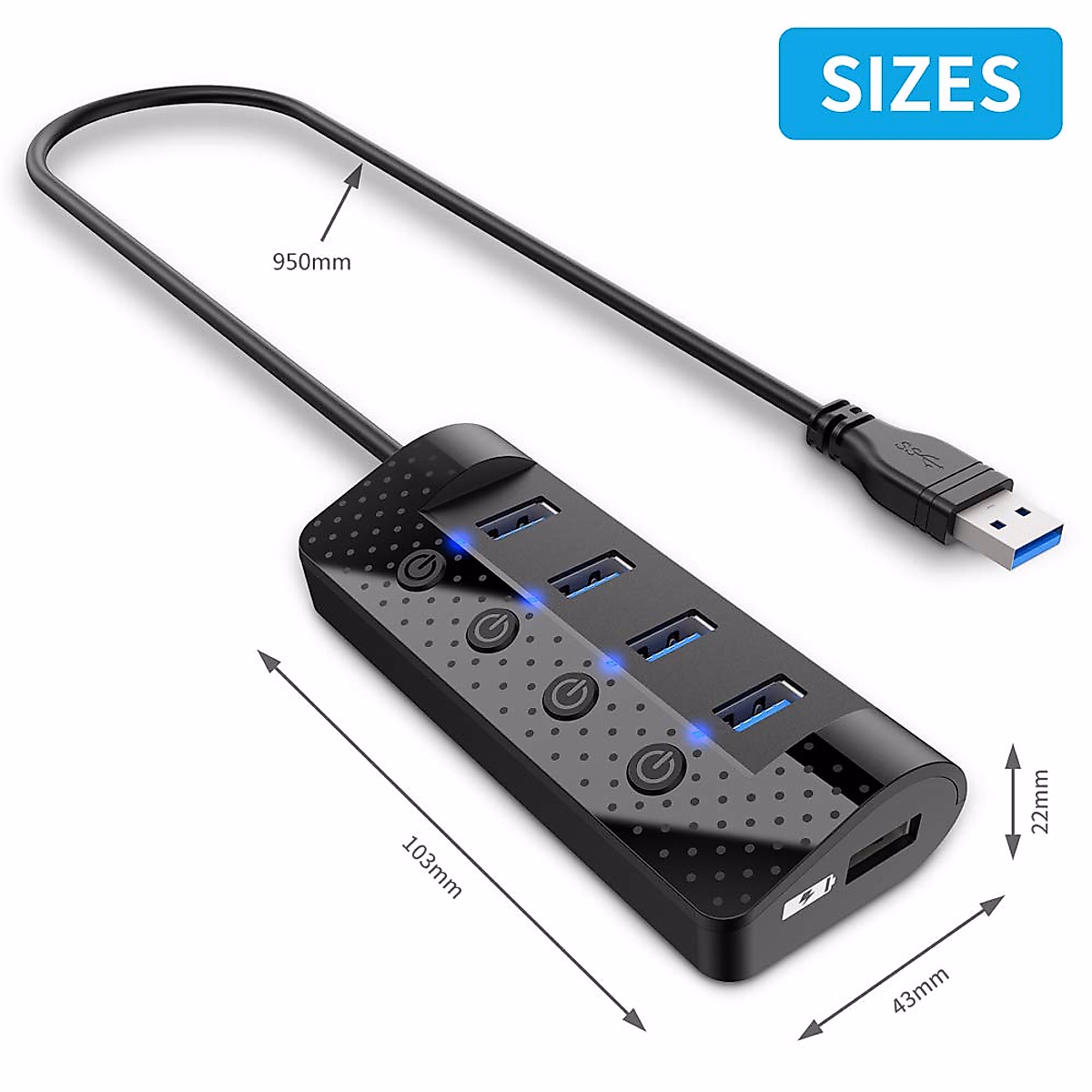 Powered USB Hub 3.0, atolla USB Hub with 4 USB 3.0 Data Ports and 1 USB Smart Charging Port, USB Splitter with Individual Power Switches and 5V/3A Power Adapter