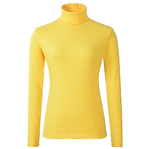 HieasyFit Women's Cotton Basic Thermal Turtleneck Pullover Top(Bright Yellow L)