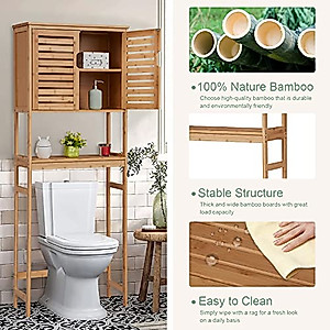 Sangsan Bamboo Freestanding Storage Organizer, Over The Toilet Cabinet Rack with Shelves and Hooks, Multifunctional Kitchen Storage Rack Space Saver for Bathroom, Laundry, Natural