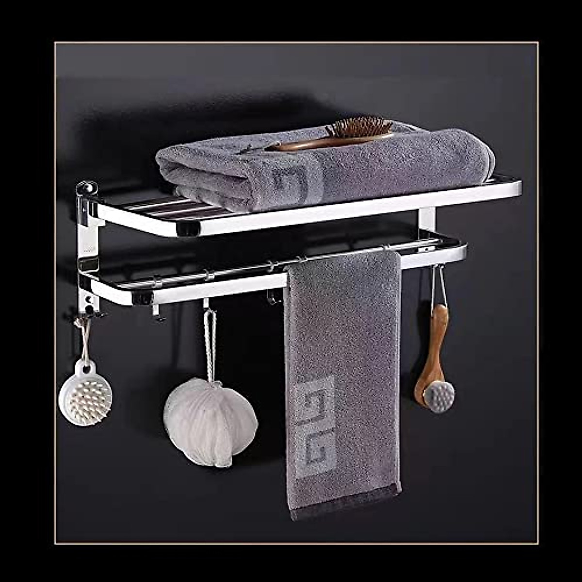 WKZZTCGD Brushed Nickel Towel Racks for Bathroom,304 Stainless Steel with Towel Hooks,Wall Mounted Shelf Double Towel Bar Holder