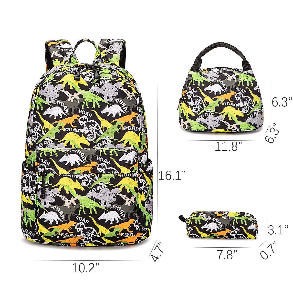 Ecodudo Cute Lightweight Dinosaur Backpacks Boys School Bags Kids Bookbags with Lunch Bag (Colorful Dinosaur Set)