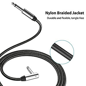 Syncwire Professional Guitar Lead 3M/9.8ft, 6.35mm 1/4" Right Angled Jack Nylon Braided Guitar Instrument Cable for Electric Guitar, Bass, Amp, Keyboard, Mandolin, Mixing Desks - STR/ANG - Black