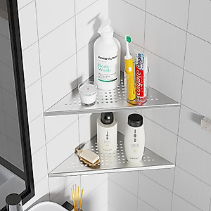 Neodrain 10 Inch Brushed Corner Wall Shelf Set of 2, Floating Corner Shelves for Wall, 304 Stainless Steel Wall Storage Shelves for Bathroom,No Drilling