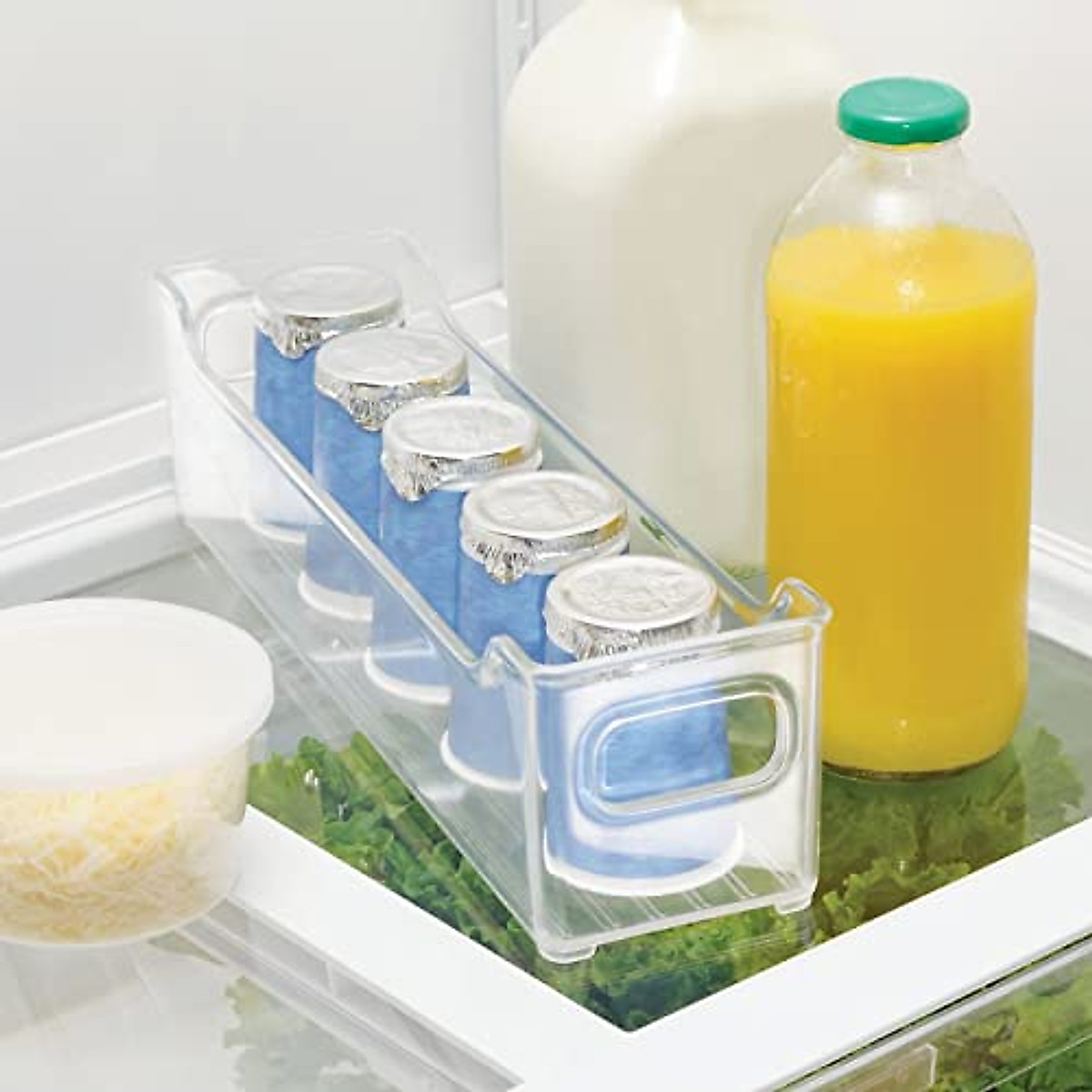 mDesign Slim Stackable Plastic Storage Organization Bin with Handles for Kitchen Cabinet, Pantry, Shelf, Refrigerator, Home Organizer for Fruit, Potatoes, Onions, Drinks, Snacks, Pasta, 2 Pack, Clear