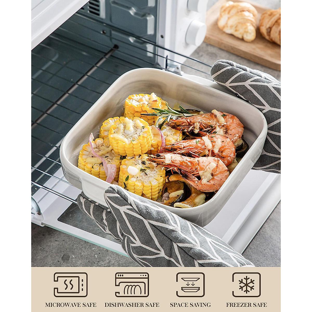 MALACASA Baking Dish, Square Lasagna Pan, 1.6 QT Baking Pan, Deep Casserole Dish for Cooking, Kitchen, Family Dinner, Banquet and Daily Use, 8.5 x 8.5 x 2.5 inch, Series BAKE-GREY