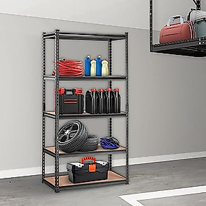 VEVOR Storage Shelving Unit, 5-Tier Adjustable, 2000 lbs Capacity, Heavy Duty Garage Shelves Metal Organizer Utility Rack, Black, 36" L x 18" W x 72" H for Kitchen Pantry Basement Bathroom Laundry