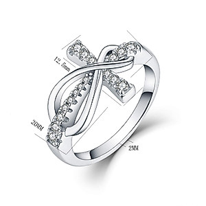 JO WISDOM 925 Sterling Silver Cubic Zirconia Cross Infinity Ring Size 7