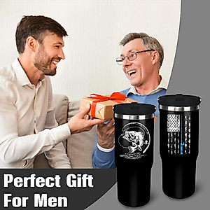 Fishing Gifts for Men 30 oz Fishing Tumbler with Handle and Straw American Flag Stainless Steel Insulated Cups Mug Father's Day, Christmas and Birthday Gifts for Dad Grandpa Men