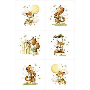 UNIQUE Cute Baby Fox Fabric Panel Set (6 Panels, 12x12in Each), Quilting Panels, Baby Quilt Panel, Cotton Baby Panel, Blanket Panels, Cotton Sateen Fabric Panel for Quilting