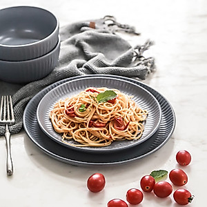 Stone Lain Logan 12 Pieces Stoneware Dinnerware Set, Grey