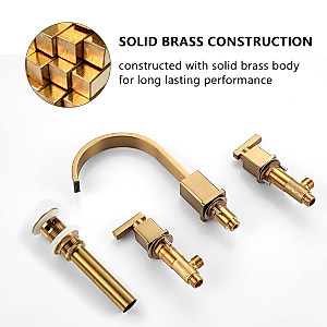 WorbWay Bathroom Faucet Brushed Gold, Upgrade Anti-Fingerprint 3 Hole 2 Lever Handle 8 inch Widespread Gold Bathroom Sink Faucet with Overflow Pop-Up Drain and Water Supply Hoses