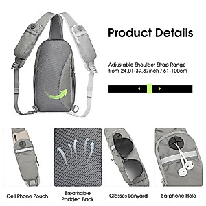 G4Free Sling Bag Backpack RFID Blocking Crossbody with Front Pocket Hiking Daypack Outdoor Chest Bag for Women Men Grey